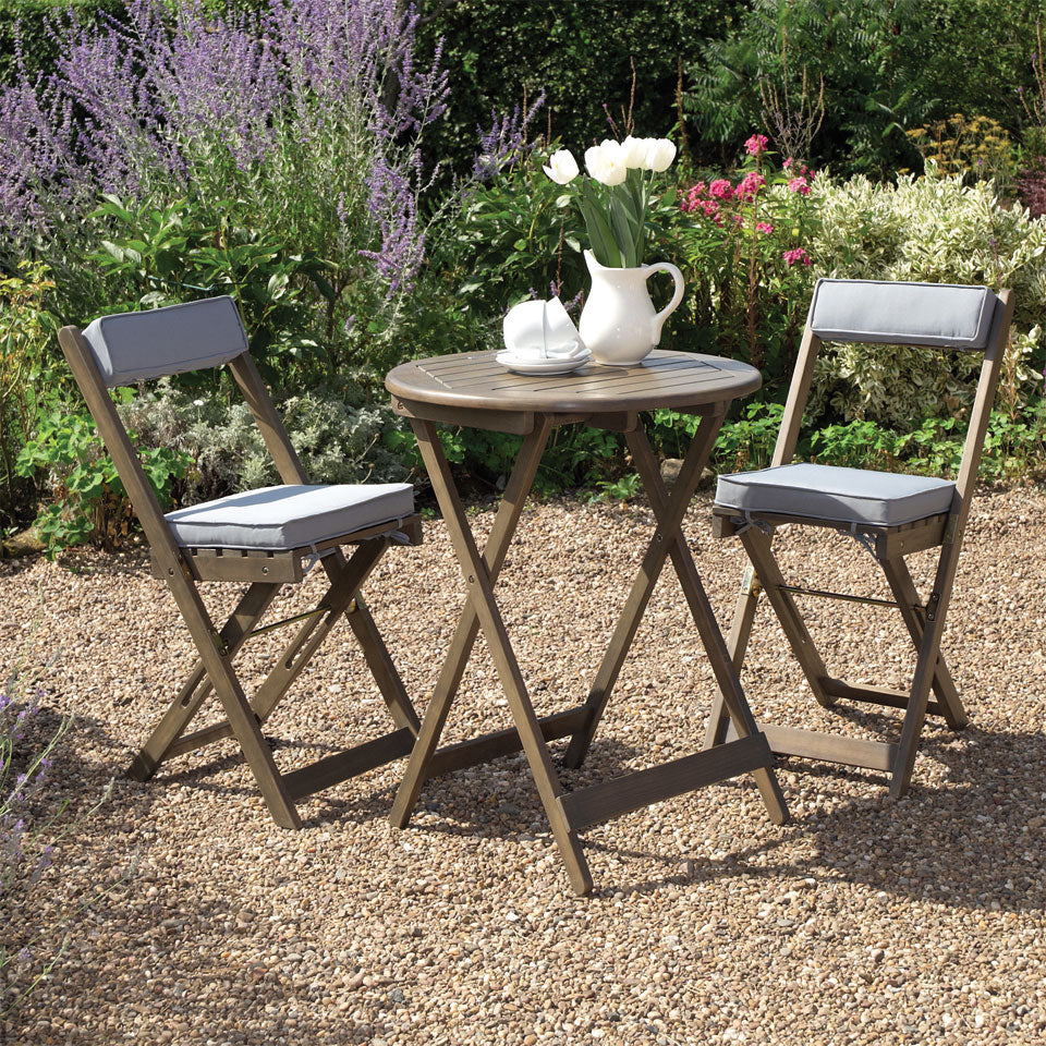 Raffles Grey Wooden Folding Bistro Set – Sefton Meadows Garden Centre