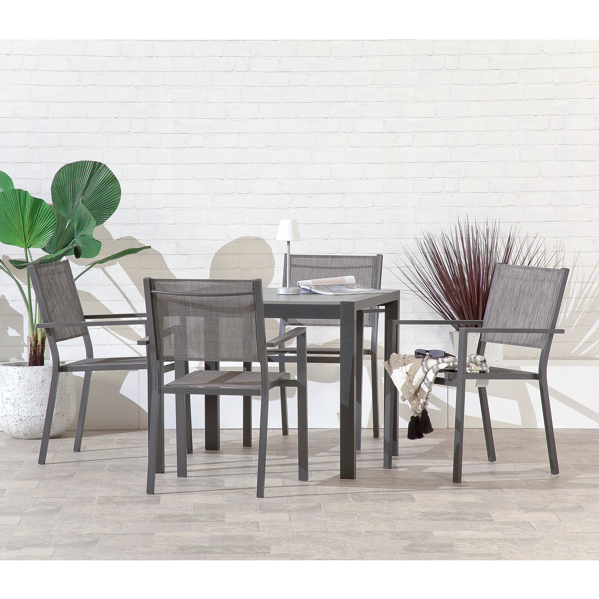 Adrano 4 Seat Stacking Aluminium Dining Set – Sefton Meadows Garden Centre